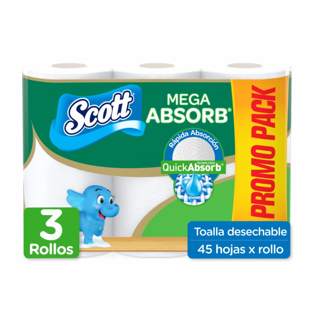 Toalla Desechable Mega Absorbente 45 hojas SCOTT X 3 Uds - Supermaxi