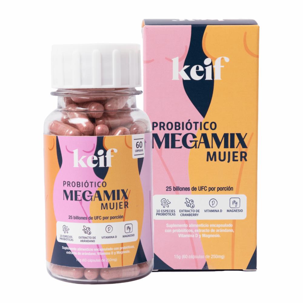 Megamix Probióticos Suplemento Alimenticio Para Mujer KEIF 60 Cápsulas ...