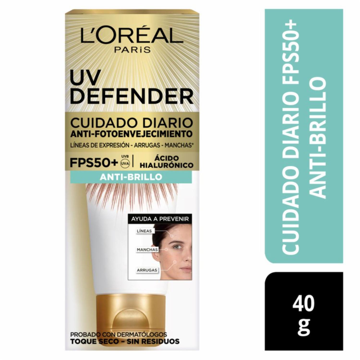 Protector Solar Facial Uv Defender Fps 50+ Anti Brillo L'ORÉAL 40 G ...