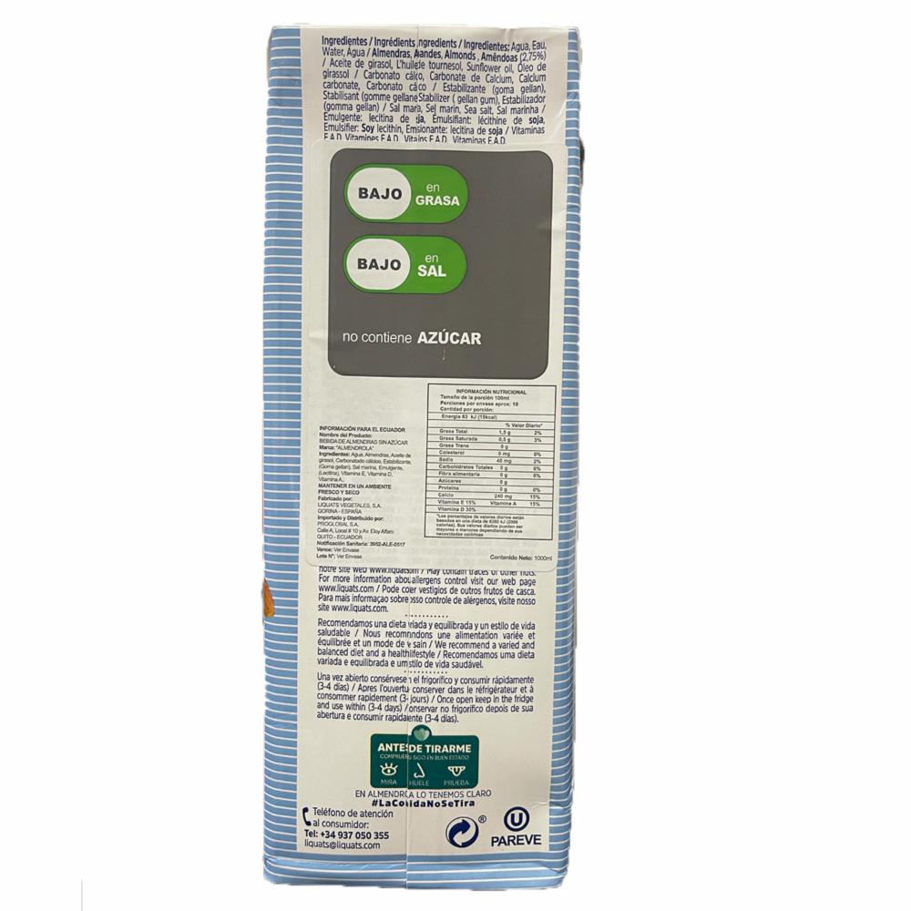 Bebida De Almendras Sin Azúcar ALMENDROLA 1000 Ml - Supermaxi