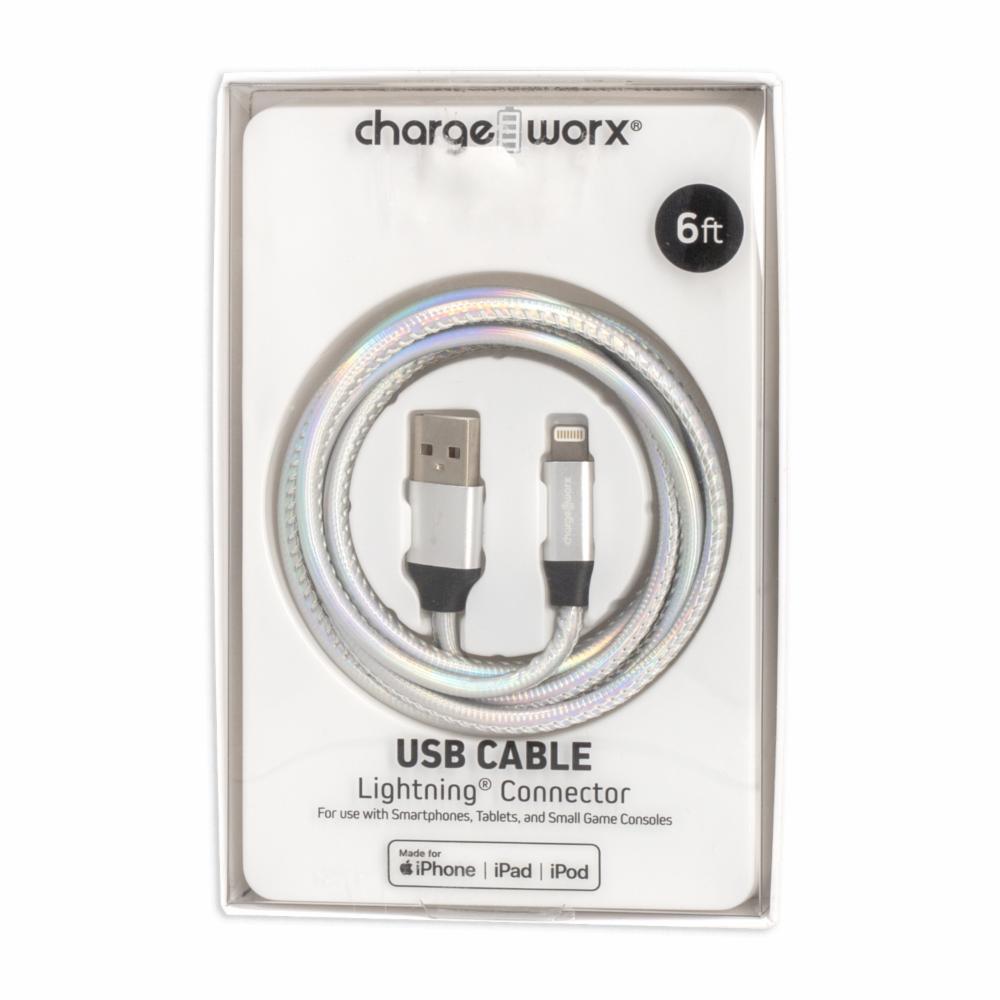 Cable Lightning Plateado CHARGE WORX 6 Pies - Supermaxi