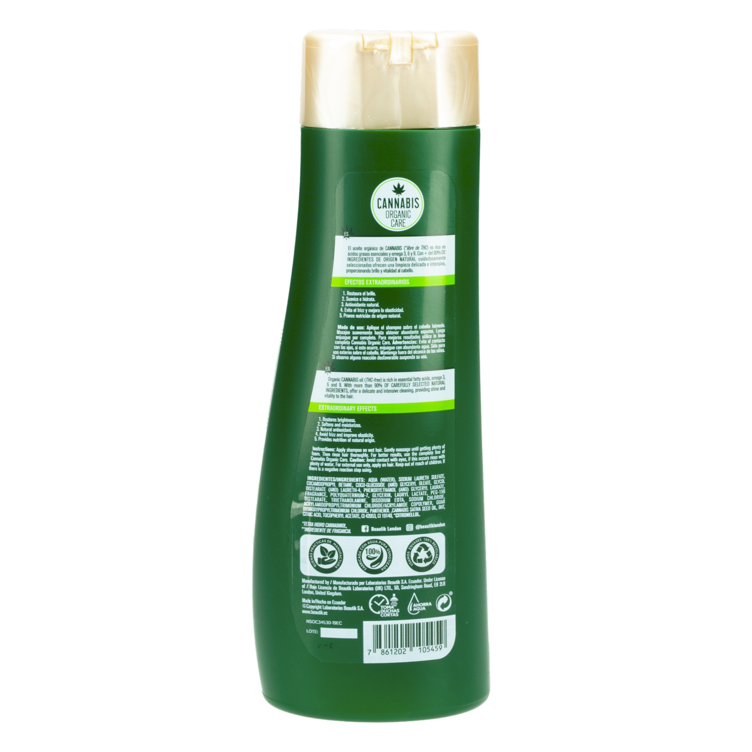 Shampoo De Cabello Cannabis Organic Care BEAUTÌK LONDON 400 Ml - Supermaxi