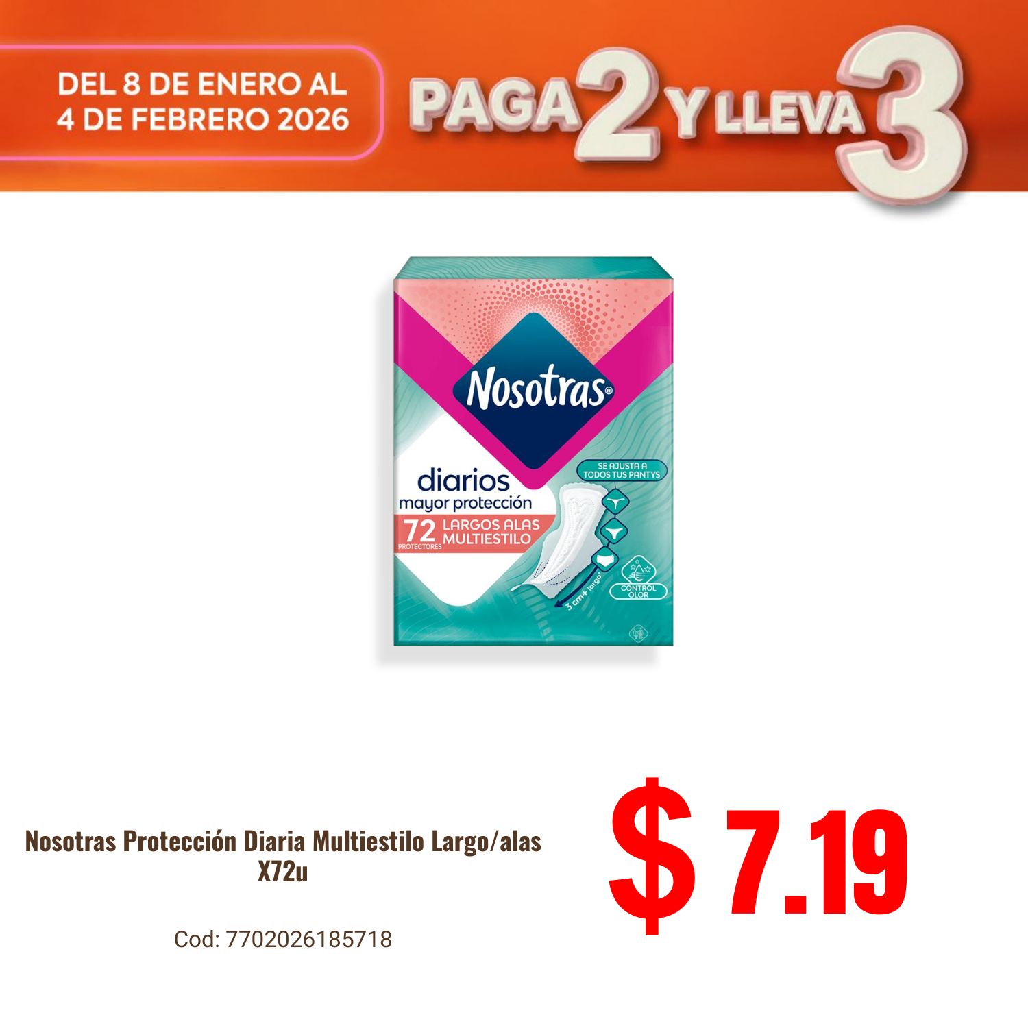 Protectores Diarios Multiestilo Largo Con Alas NOSOTRAS 72 U - Supermaxi